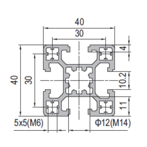 STRUT PROFILE PG40 (40mm x 40mm; 4 slots LIGHT)